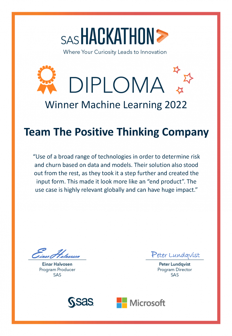 We won the Machine Learning Category of the SAS Hackathon | News